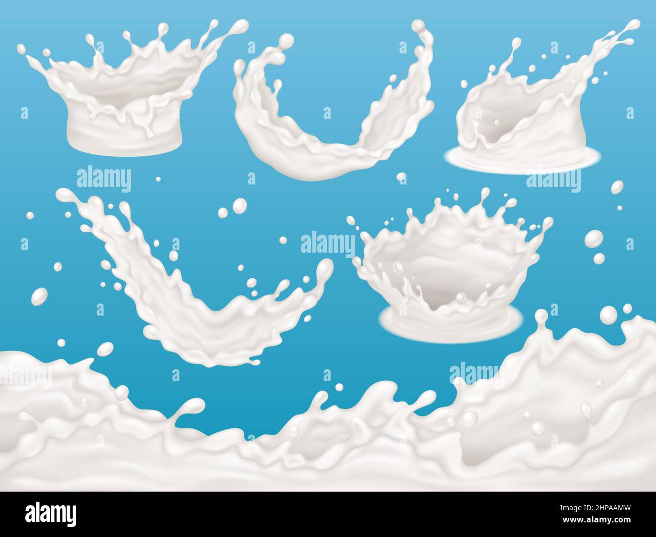Realistic milk splatter, yogurt or cream splash elements. Splashes of ...