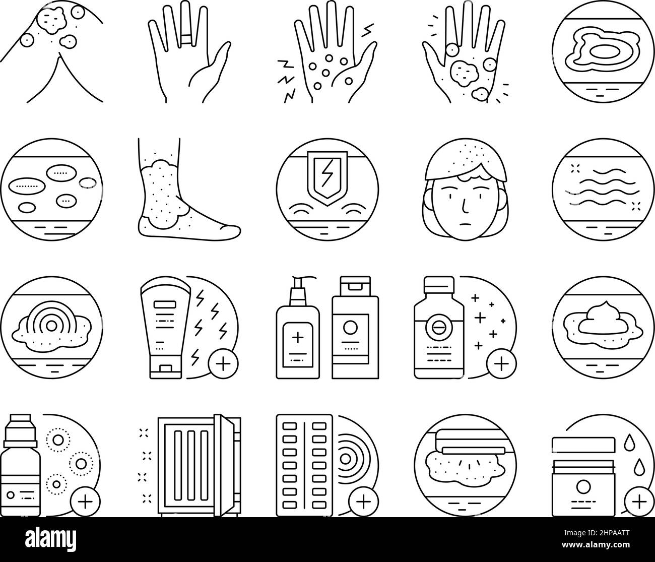 Eczema Disease Treat Collection Icons Set Vector Stock Vector Image