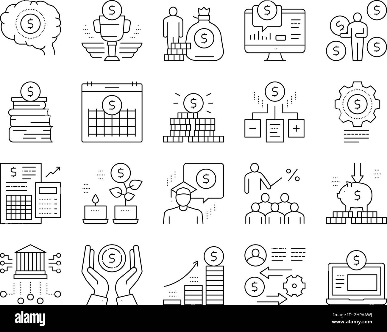 Financial Education Collection Icons Set Vector Stock Vector Image ...