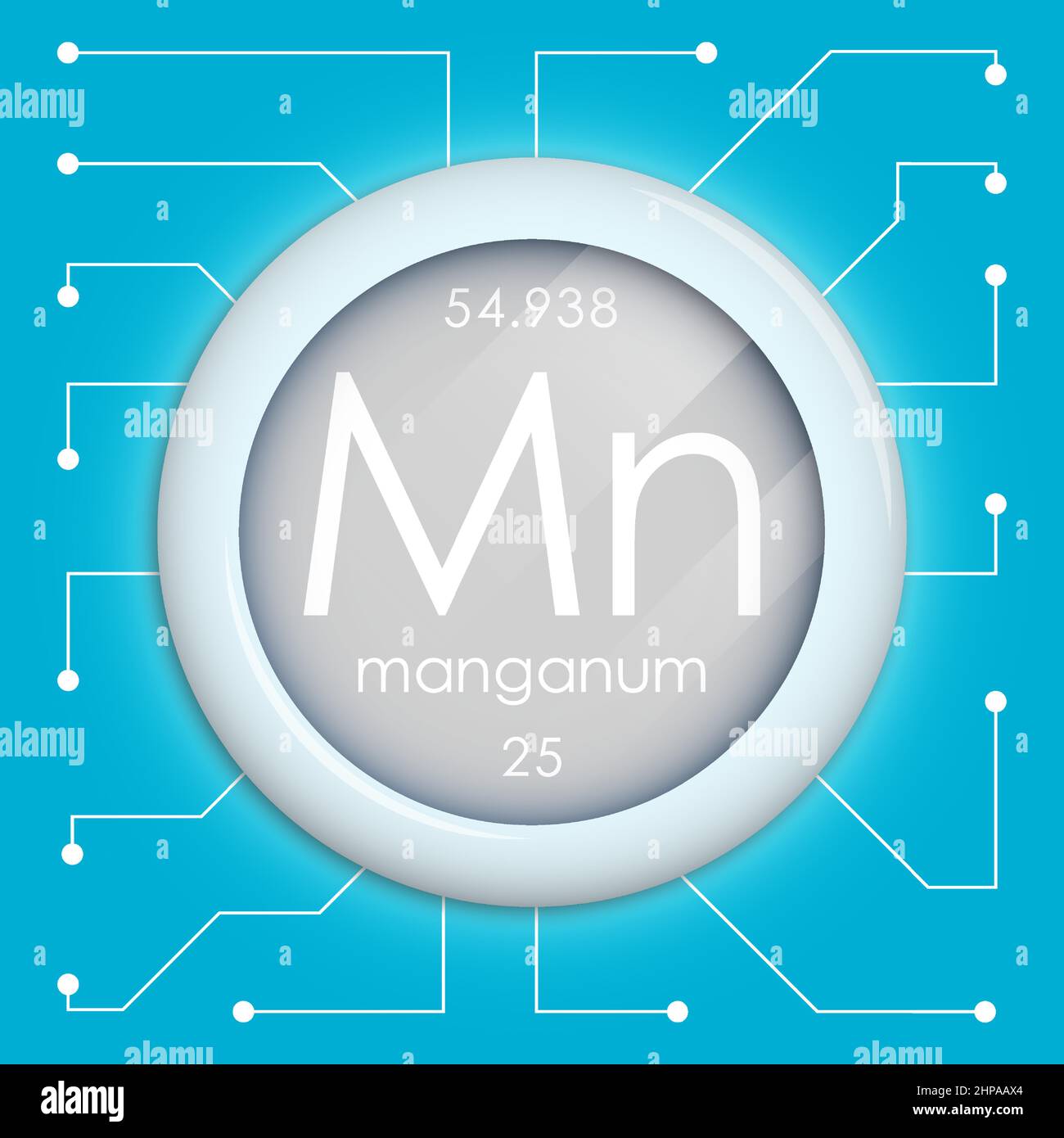 Realistic Button With Manganese Symbol Chemical Element Is Manganum