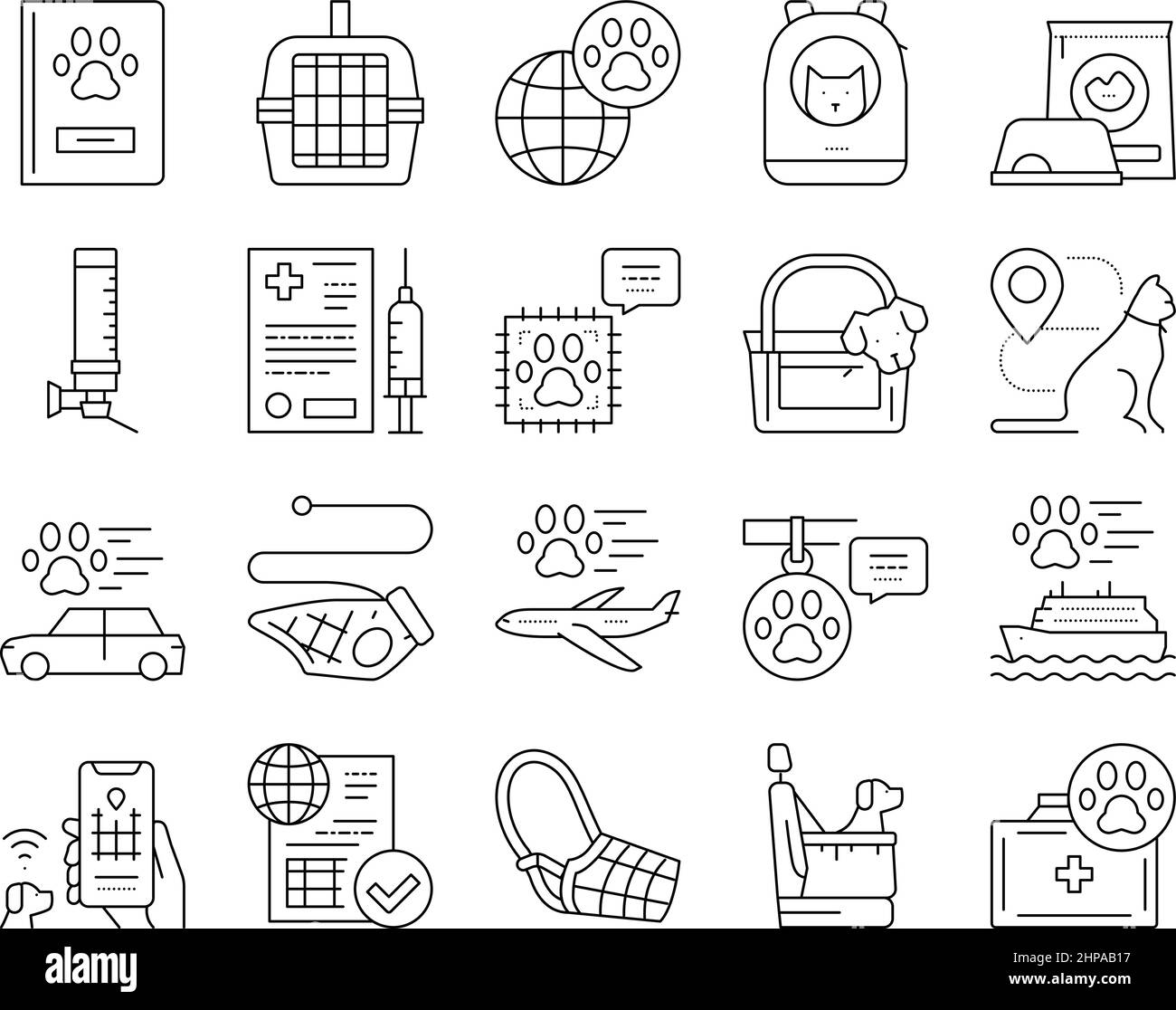 Pet Travel Equipment Collection Icons Set Vector Stock Vector Image ...