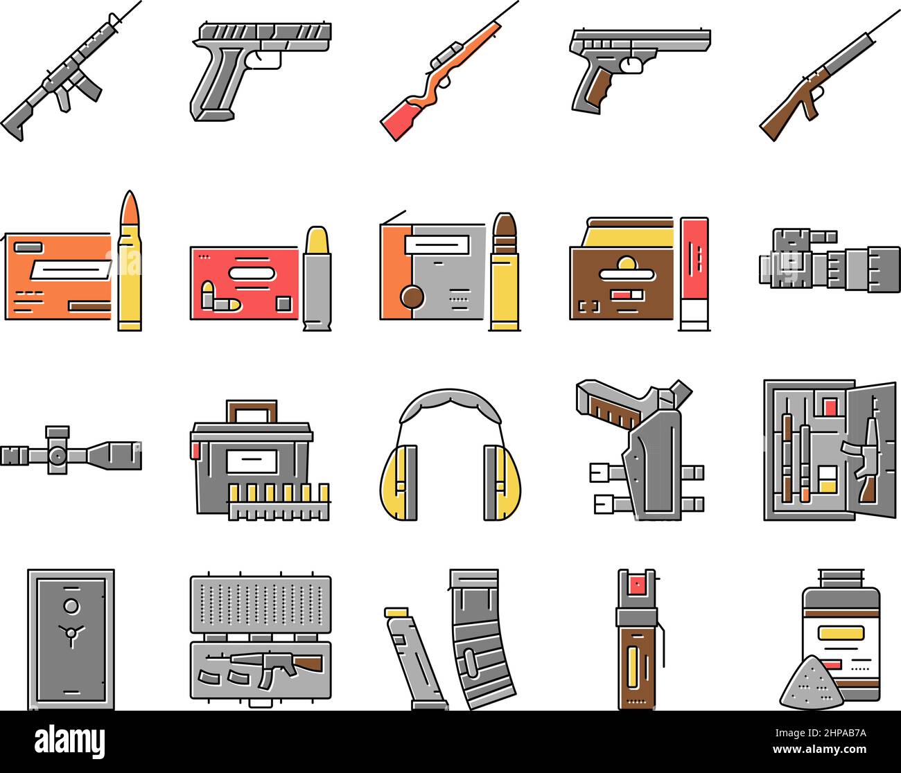Shooting Weapon And Accessories Icons Set Vector Stock Vector Image ...