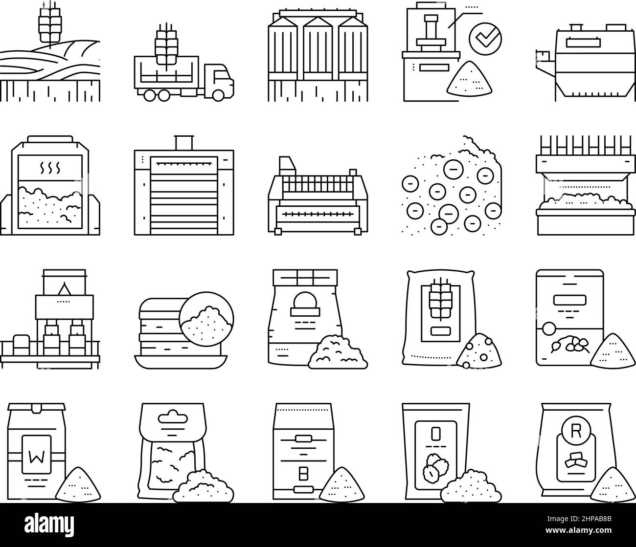 Flour Factory Industry Production Icons Set Vector Stock Vector Image ...