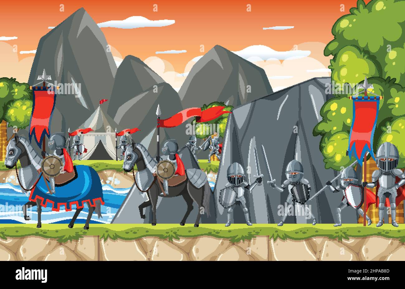 Outdoor scene with medieval army illustration Stock Vector Image & Art ...