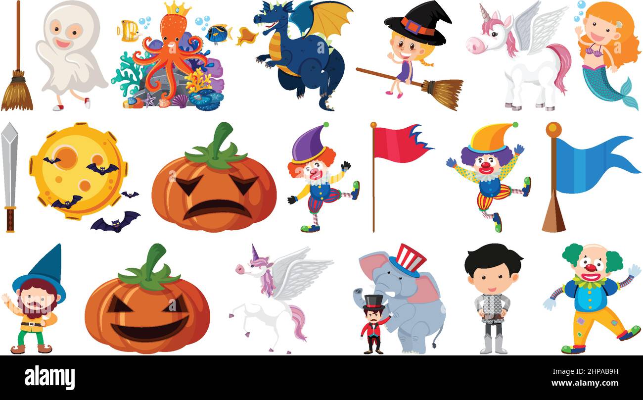 Set of isolated fairytale cartoon characters and objects illustration ...