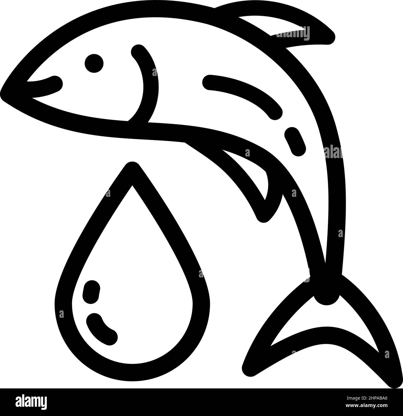 Fish oil icon. Line style cod liver oil sign. Fat oil drop with fish ...