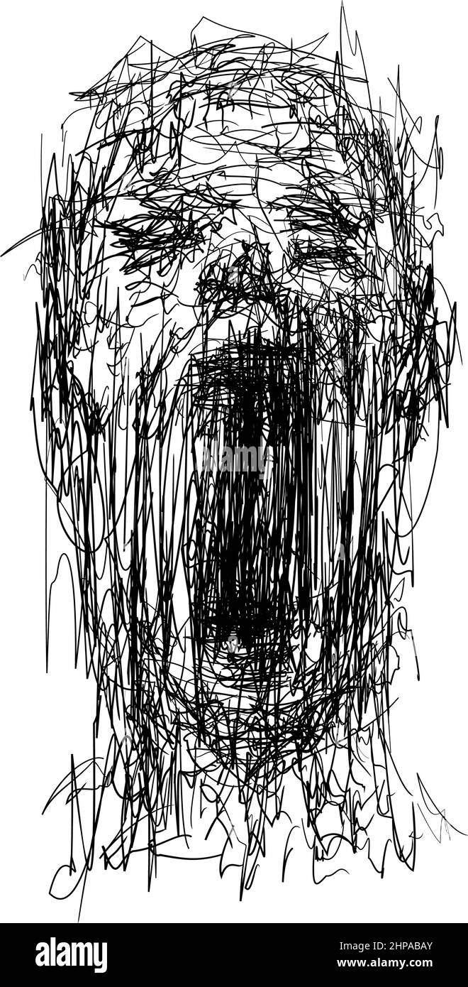 Drawing sketch of expressive face of person screaming loud Stock Vector ...
