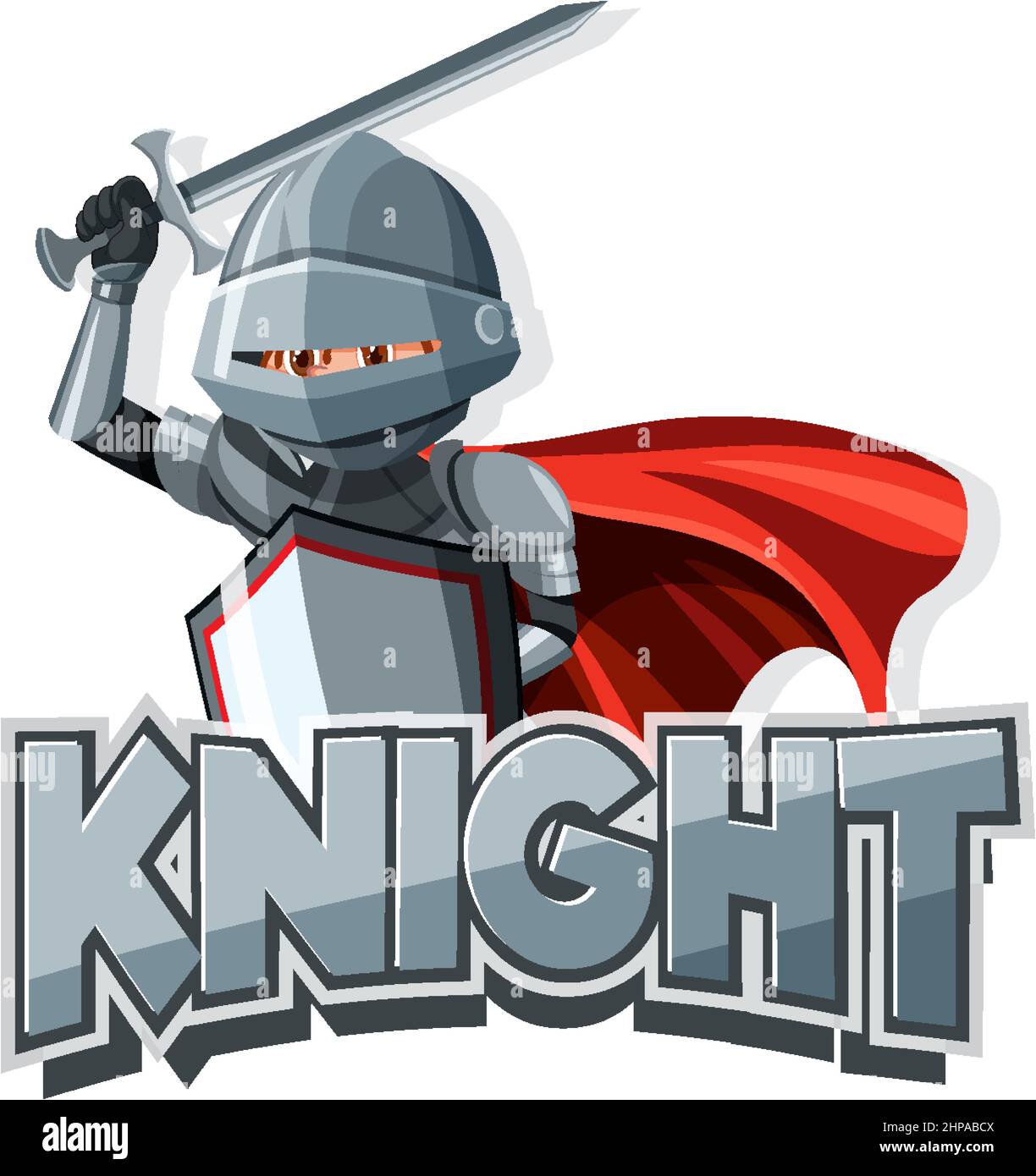 Knight font logo with a medieval knight in cartoon style illustration ...