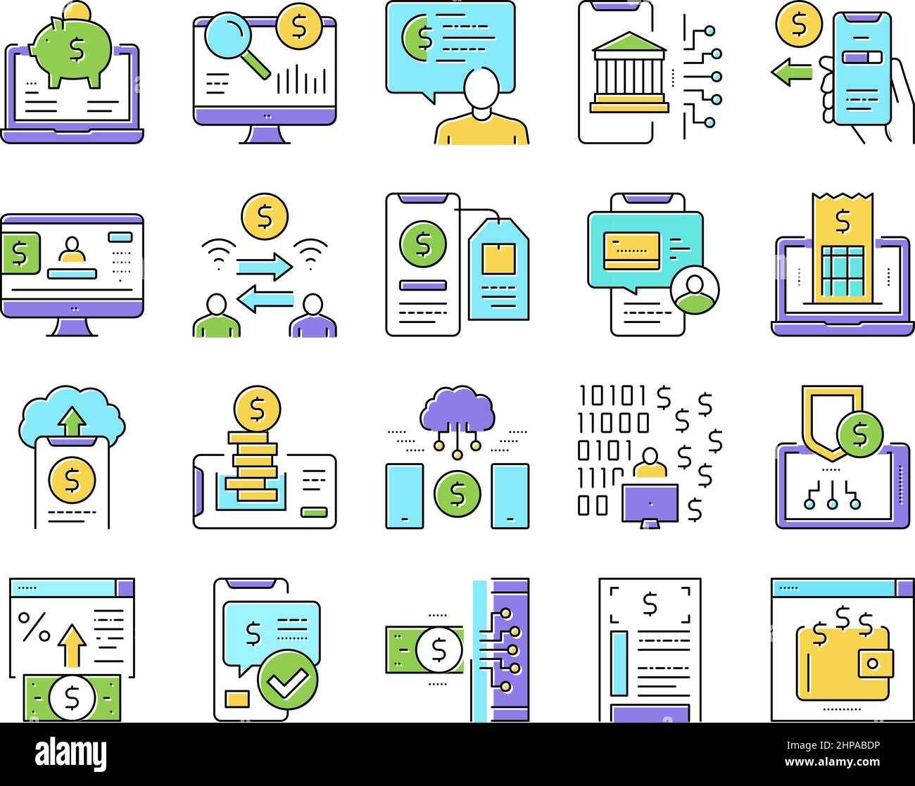 Online Banking Finance Collection Icons Set Vector Stock Vector Image ...