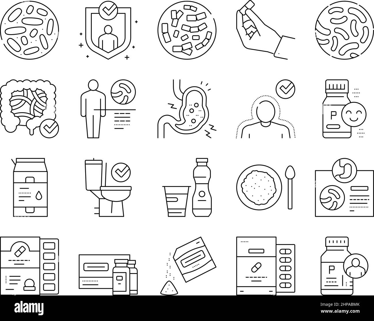 Probiotics Bacterium Collection Icons Set Vector Stock Vector Image ...