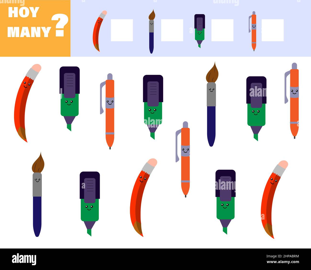 Math game for kids count how many items. Count how many cute cartoon ...