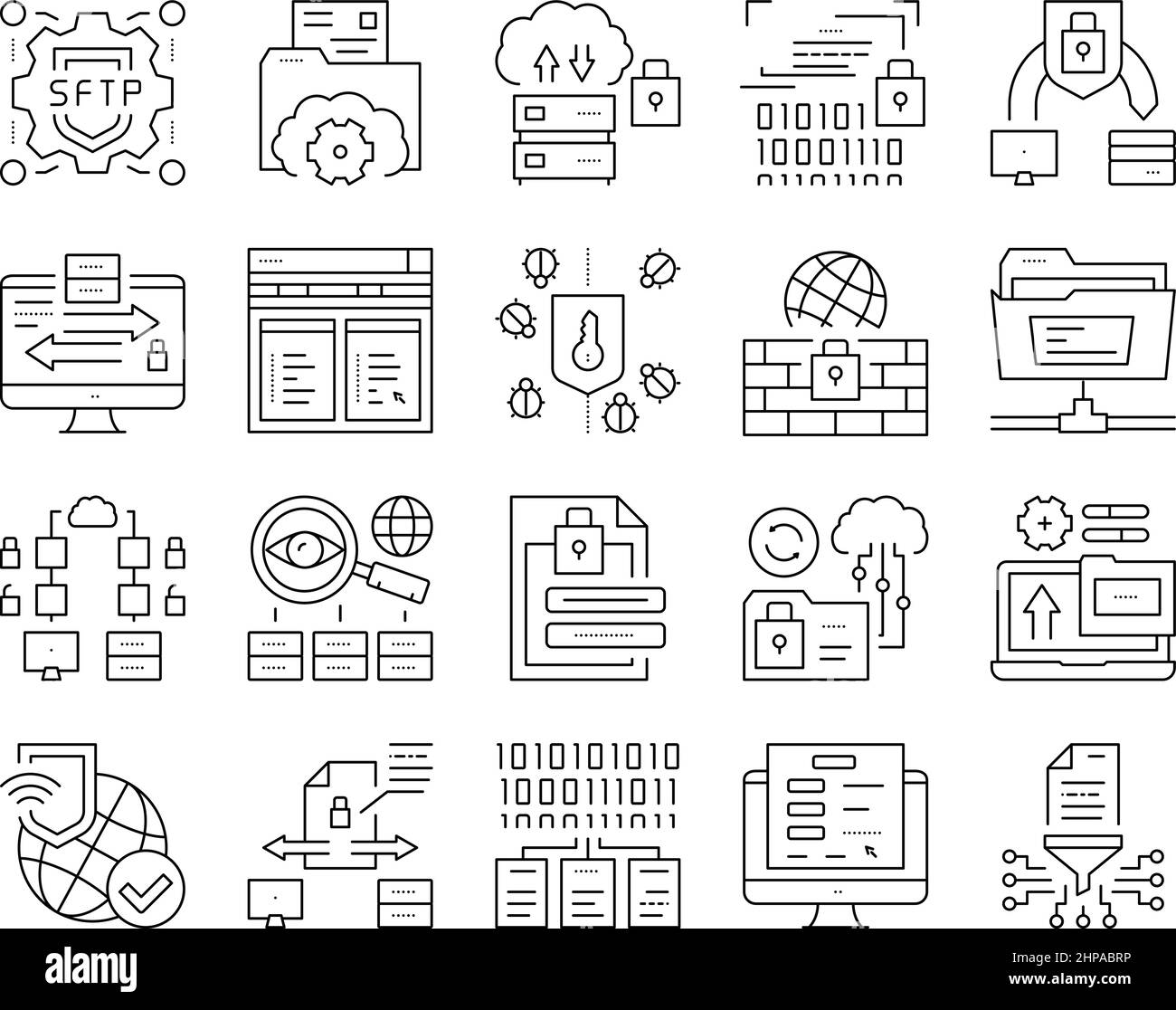 Ssh, Sftp File Transfer Protocol Icons Set Vector Stock Vector Image ...