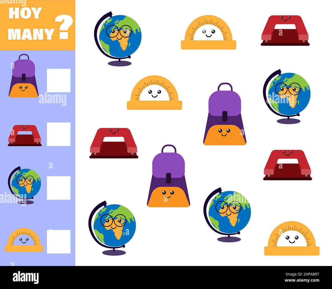 Math game for kids count how many items. Count how many cute cartoon ...