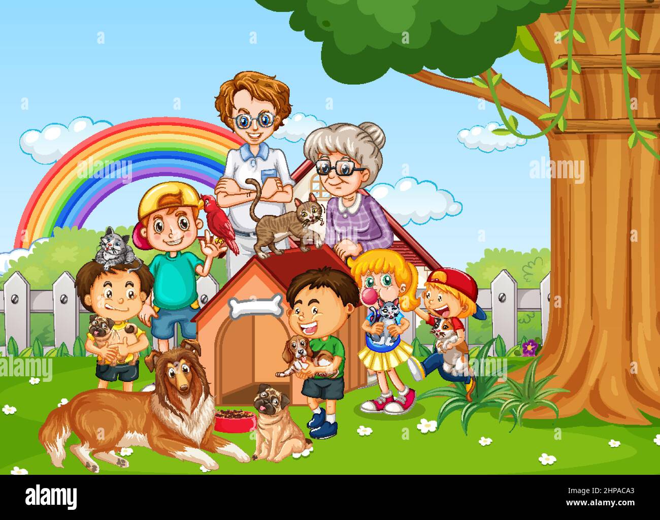 Family dog children garden Stock Vector Images - Alamy