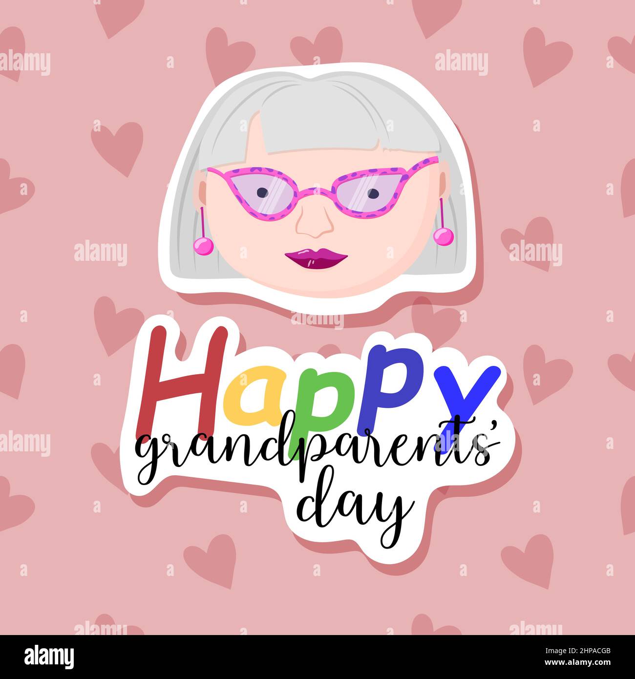 Abstract background with grandmothers and hearts. Sticker effect. Old ...