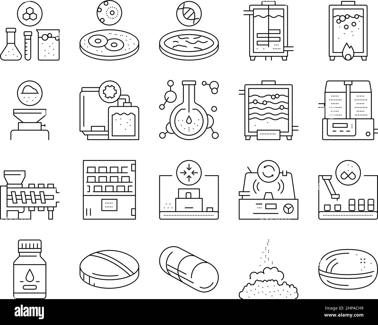Pharmaceutical Production Factory Icons Set Vector Stock Vector Image ...
