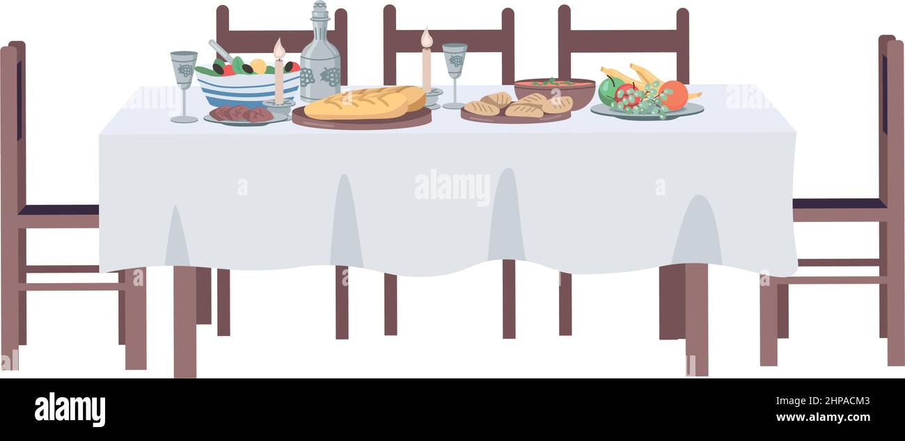 Dinner Table With Food Cartoon