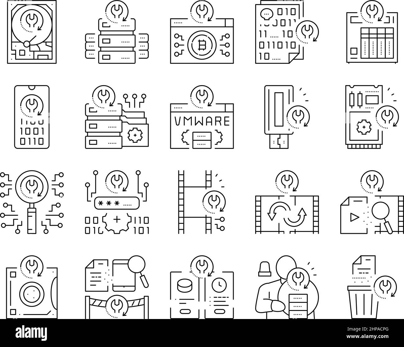Data Recovery Computer Processing Icons Set Vector Stock Vector Image