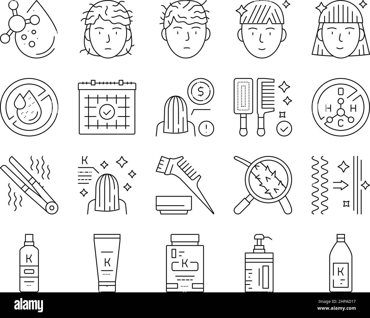 Keratin Hair Procedure Collection Icons Set Vector Stock Vector Image ...