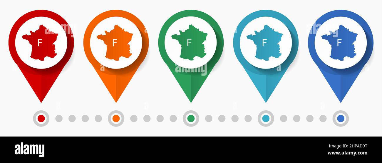 France map concept vector icon set, flat design french pointers ...
