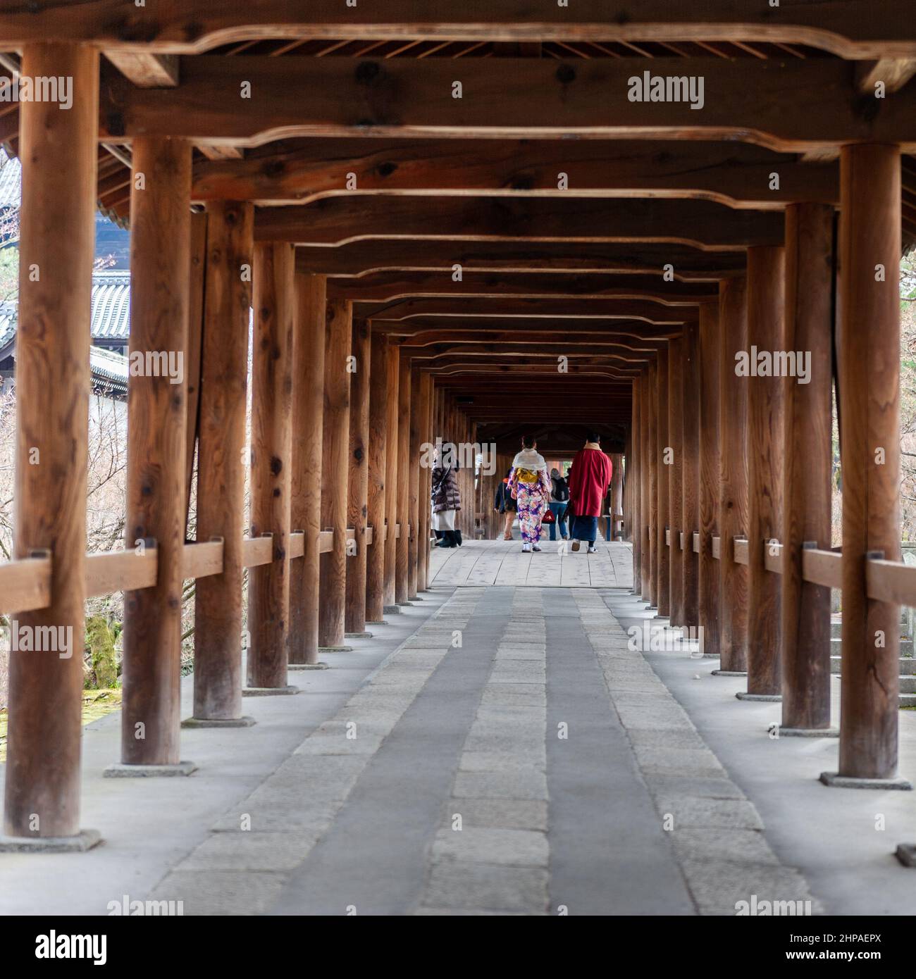 Kyoto, Japan, December 29, 2019. Visitors walking down the Tsutenkyo ...