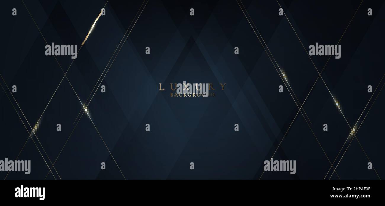 Elegant abstract 3D golden diagonal lines lighting with dark blue ...