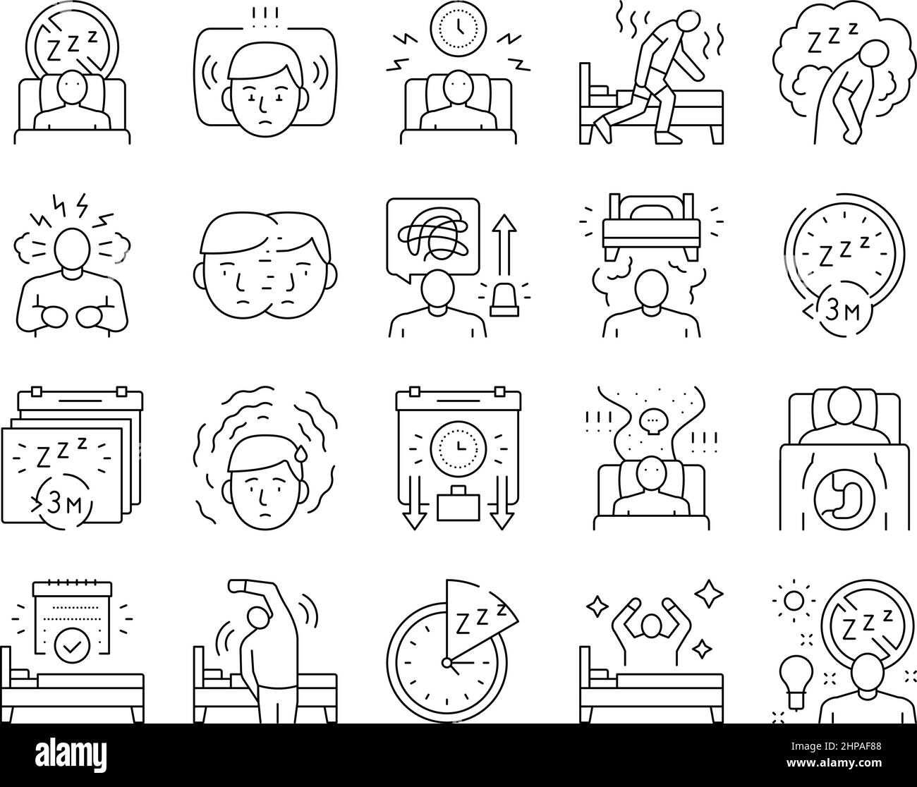 Insomnia Person Chronic Problem Icons Set Vector Stock Vector Image ...