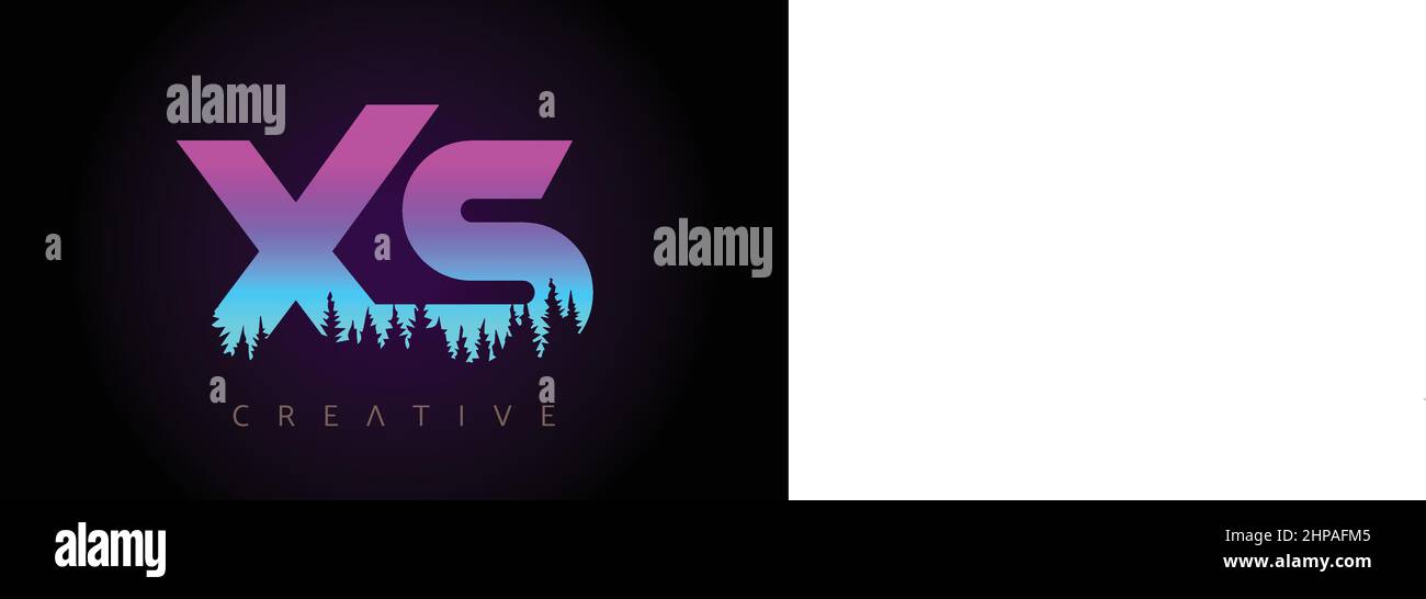 XS Letters Logo Design with Purple Blue Colors and Pine Forest Trees ...