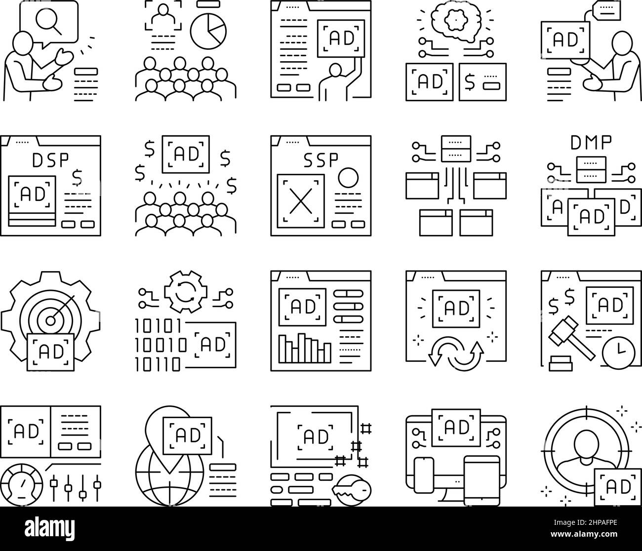 Programmatic Advertising Service Icons Set Vector Stock Vector Image ...