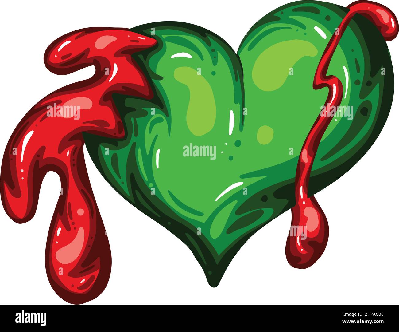 Green Dead Zombie Heart Cartoon Illustration with Blood and for ...