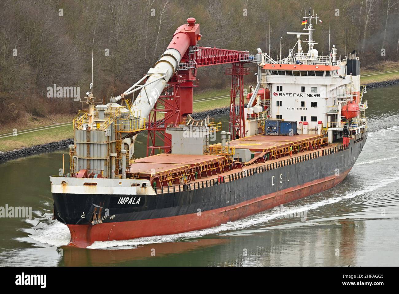 Self-discharging bulk-carrier IMPALA passing the Kiel Canal on a voyage ...
