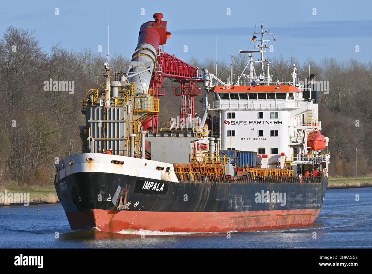 Self-discharging bulk-carrier IMPALA passing the Kiel Canal on a voyage ...