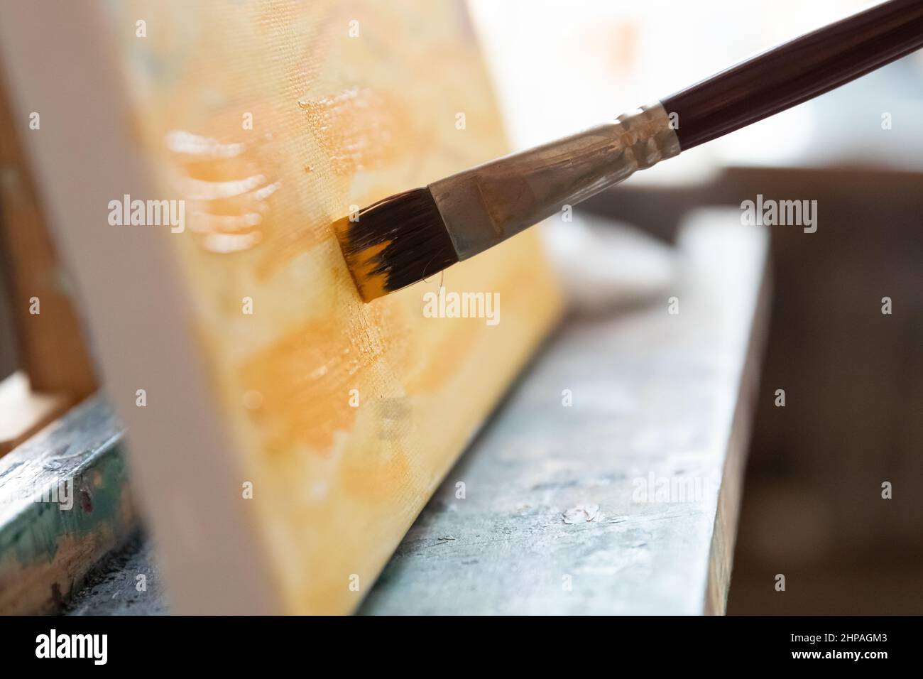 Abstract painting of yellow color for creation hi-res stock photography ...