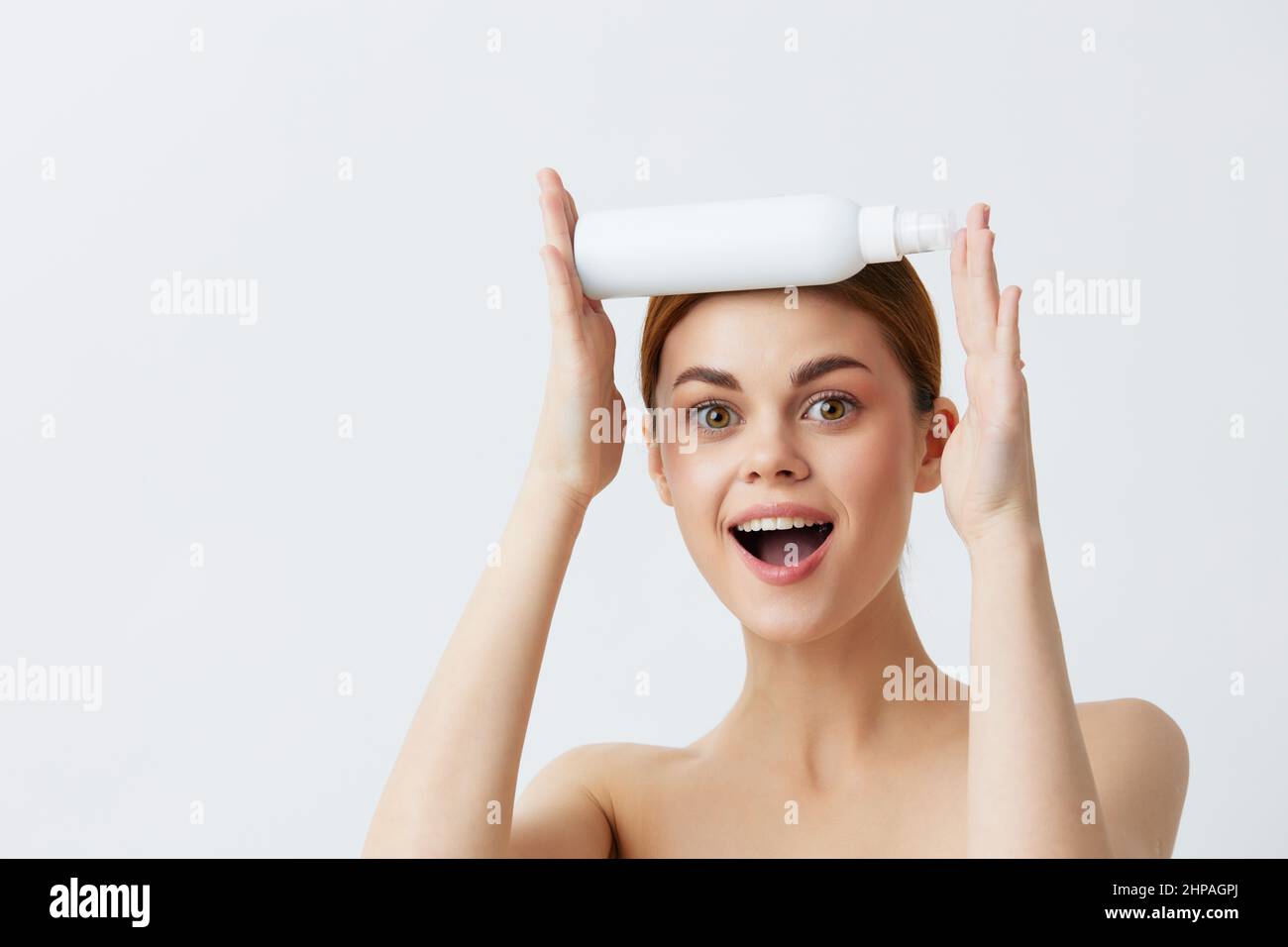 pretty woman body lotion rejuvenation cosmetics isolated background ...