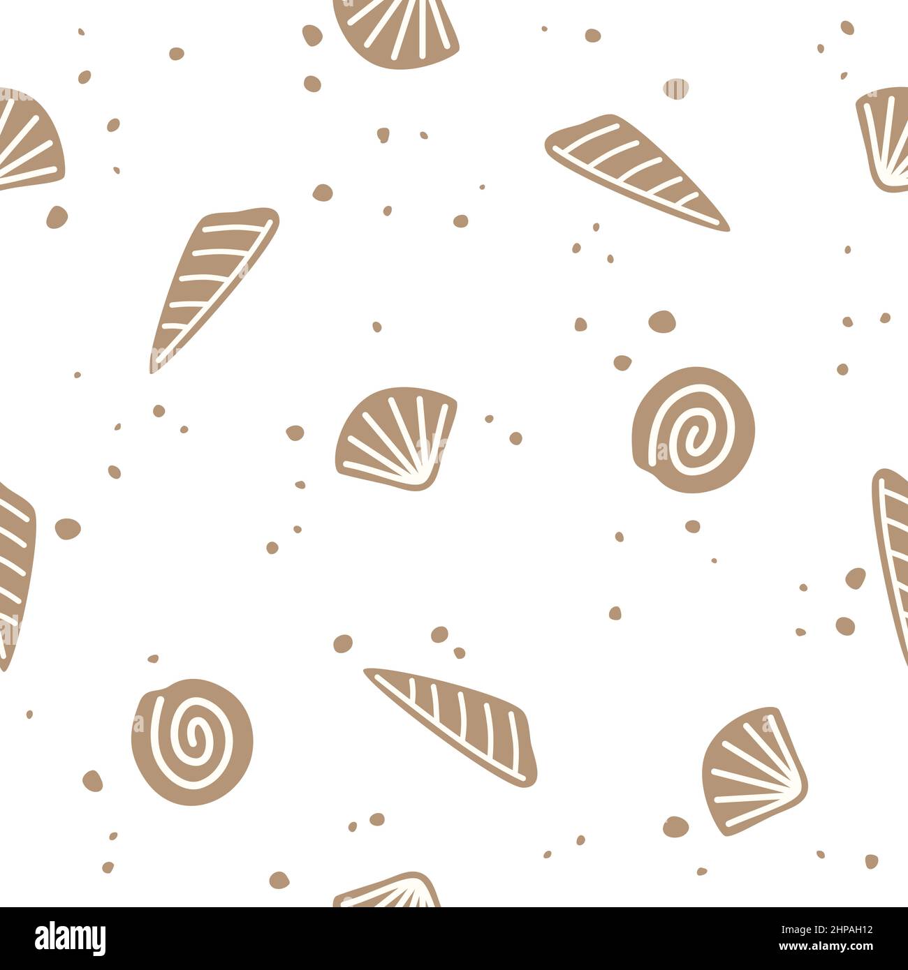 Beige sea shells on a white background. Vector Seamless pattern Stock ...