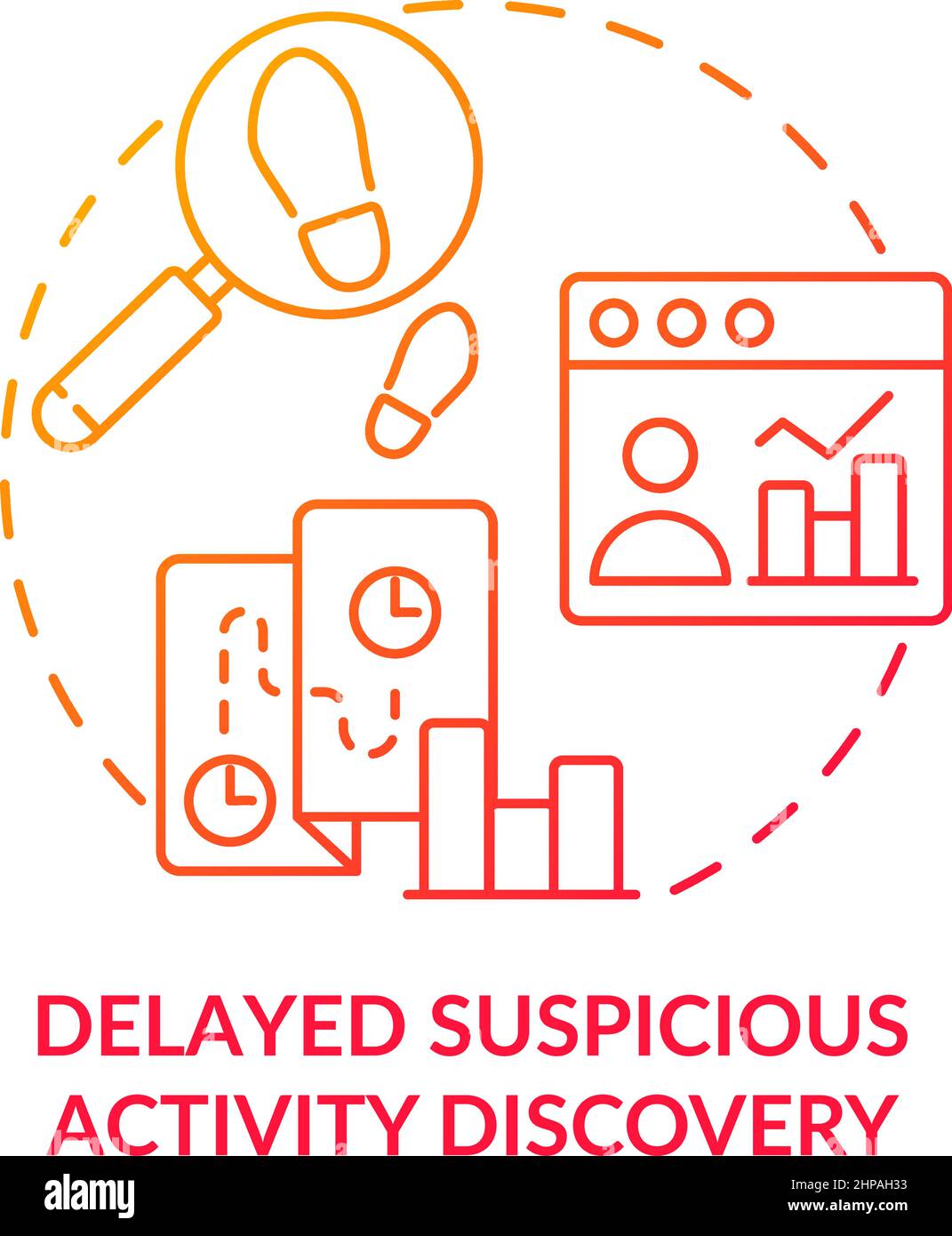 Delayed suspicious activity discovery red gradient concept icon Stock ...