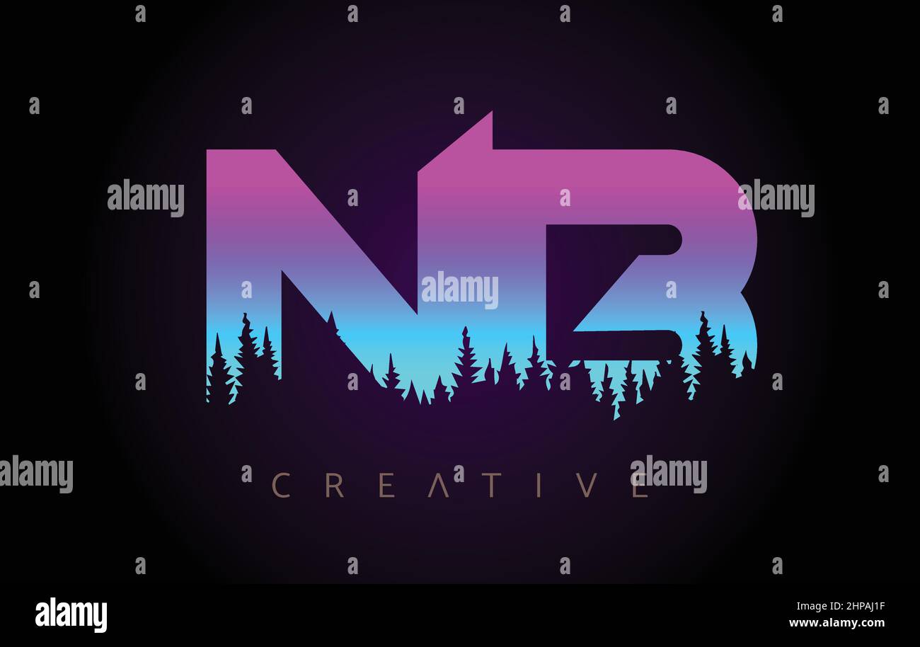 NB Letters Logo Design with Purple Blue Colors and Pine Forest Trees ...
