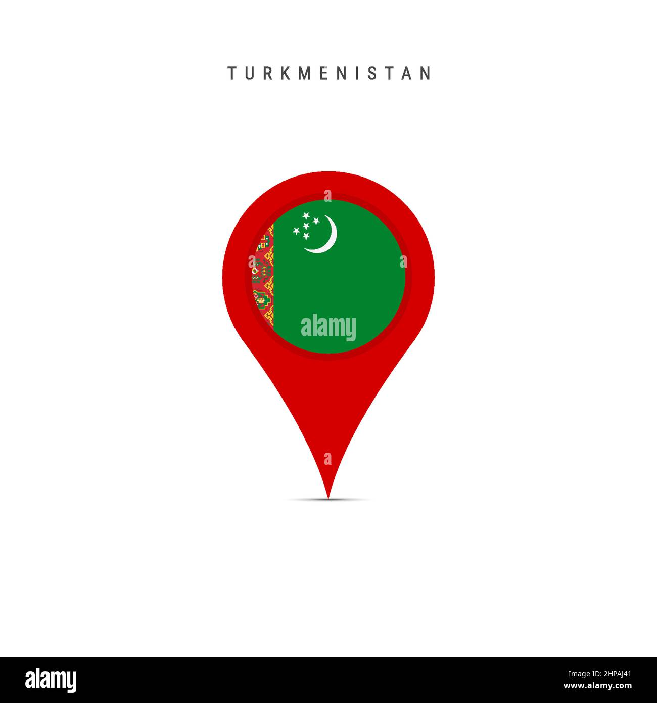 Teardrop map marker with flag of Turkmenistan. Turkmenian flag inserted in the location map pin ...