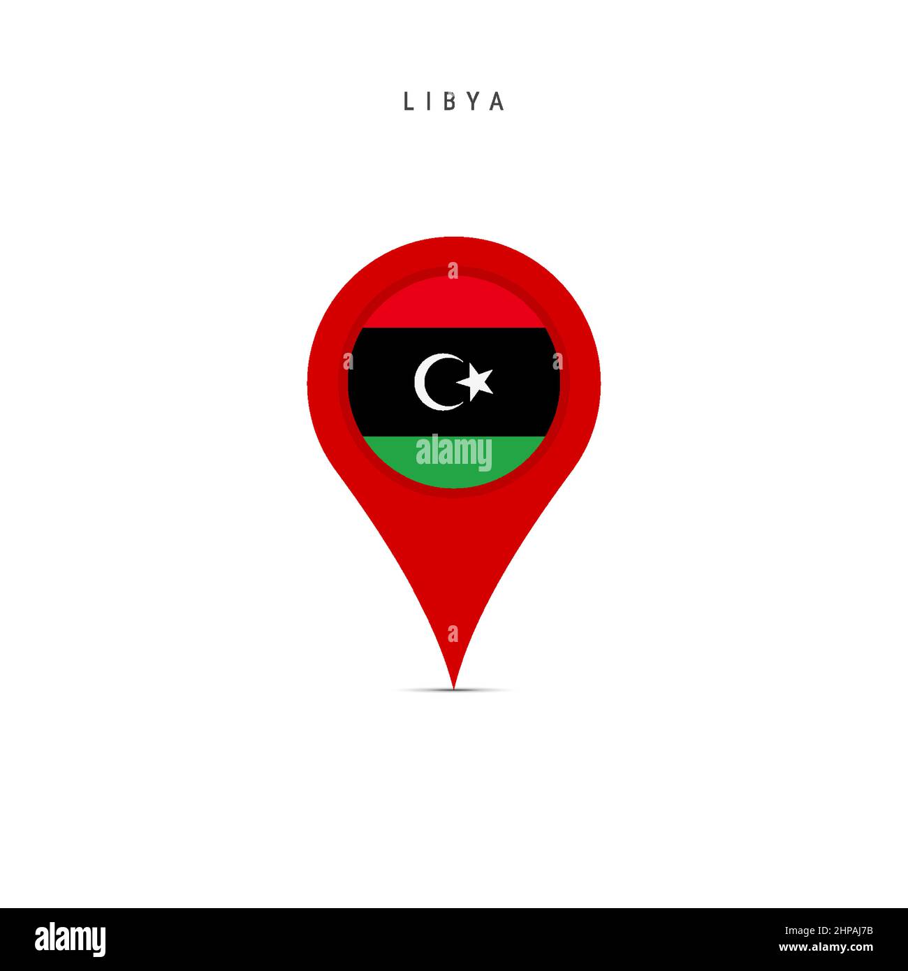 Teardrop map marker with flag of Libya. Libyan flag inserted in the location map pin. Flat ...