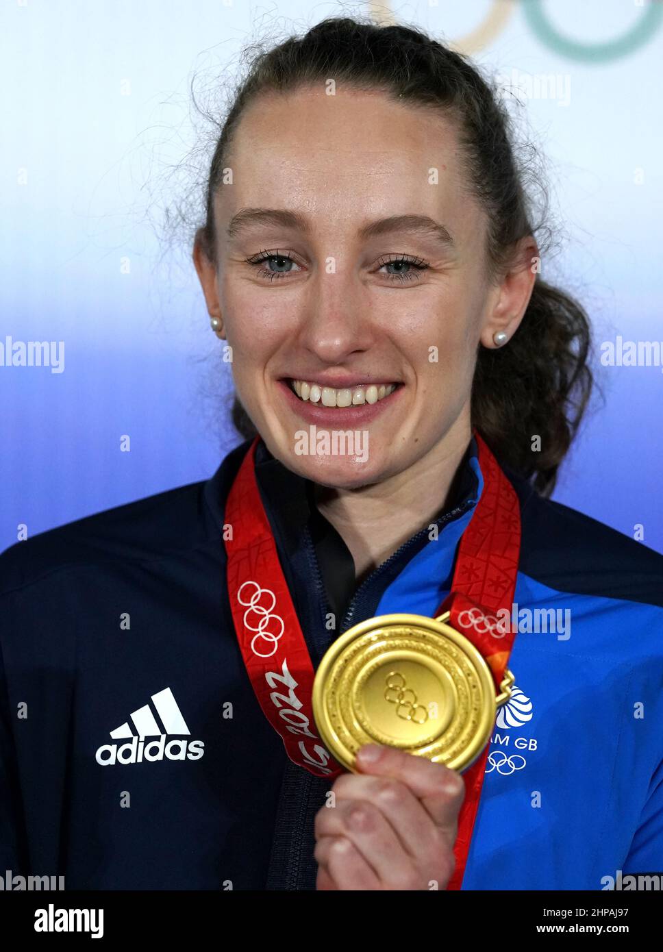 Great Britain's Jennifer Dodds with their gold medal during a press ...