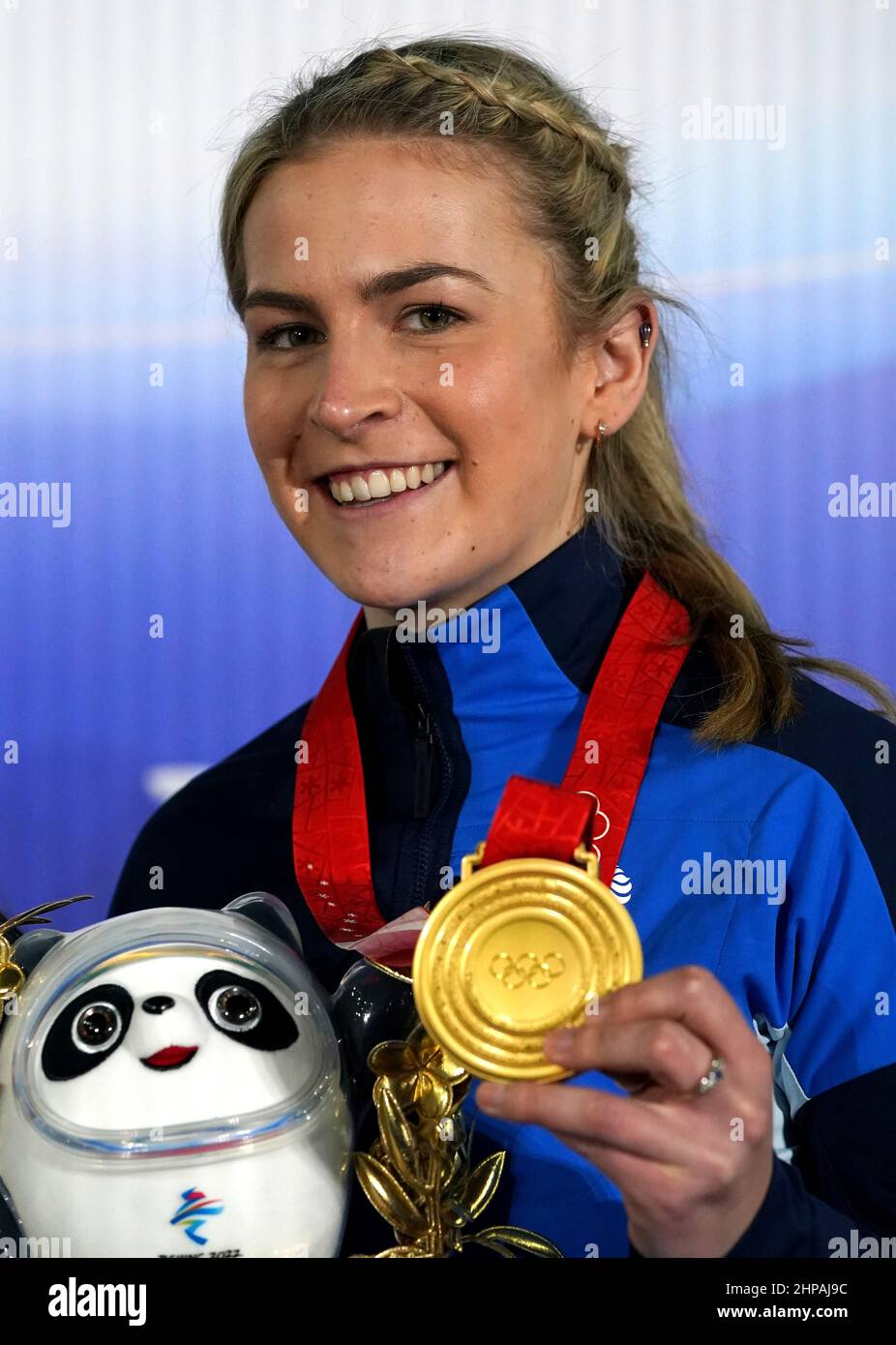 Great Britain's Mili Smith with their gold medal during a press ...