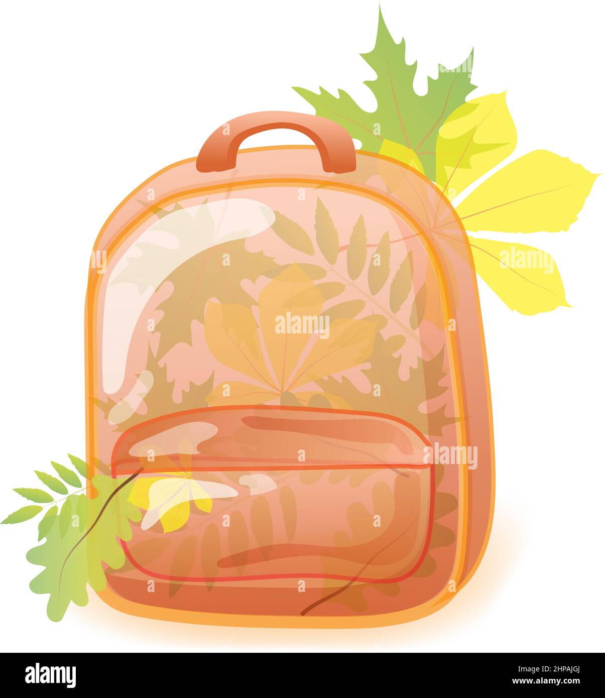 Postcard to the day of knowledge. School backpack with autumn leaves ...