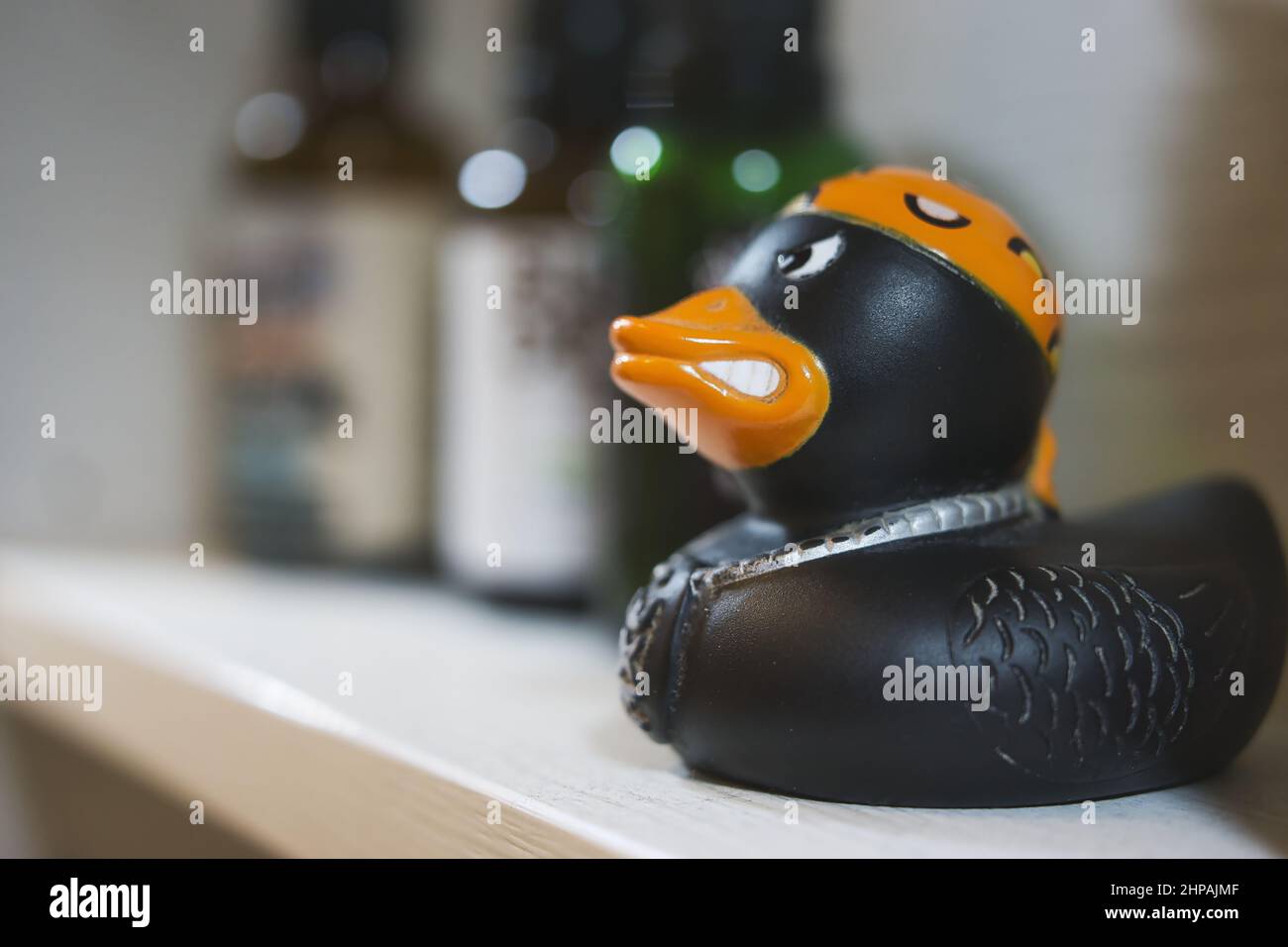 Black rubber duck with an angry face Stock Photo - Alamy
