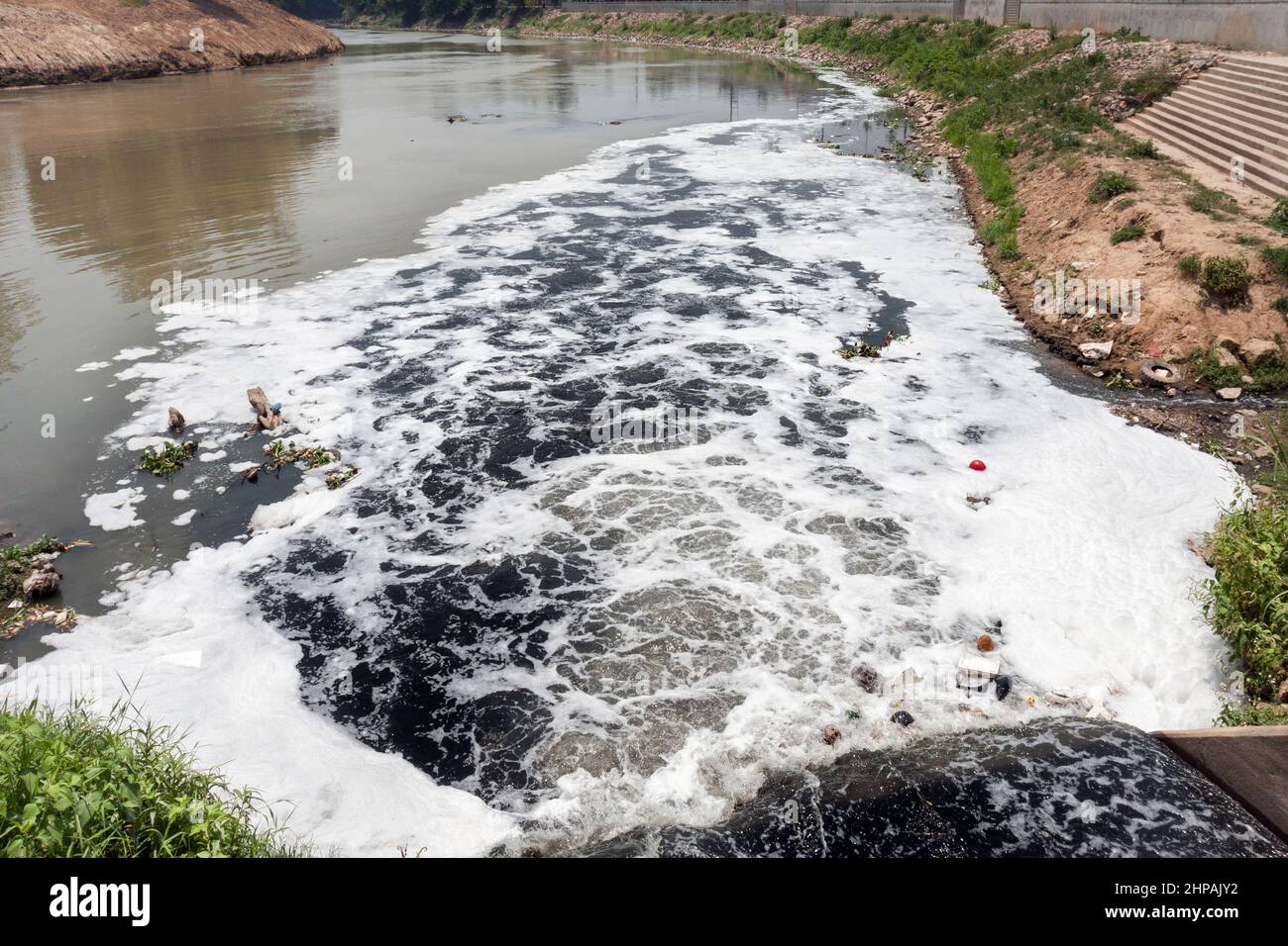 Water pollution in river because industrial not treat sewage before ...