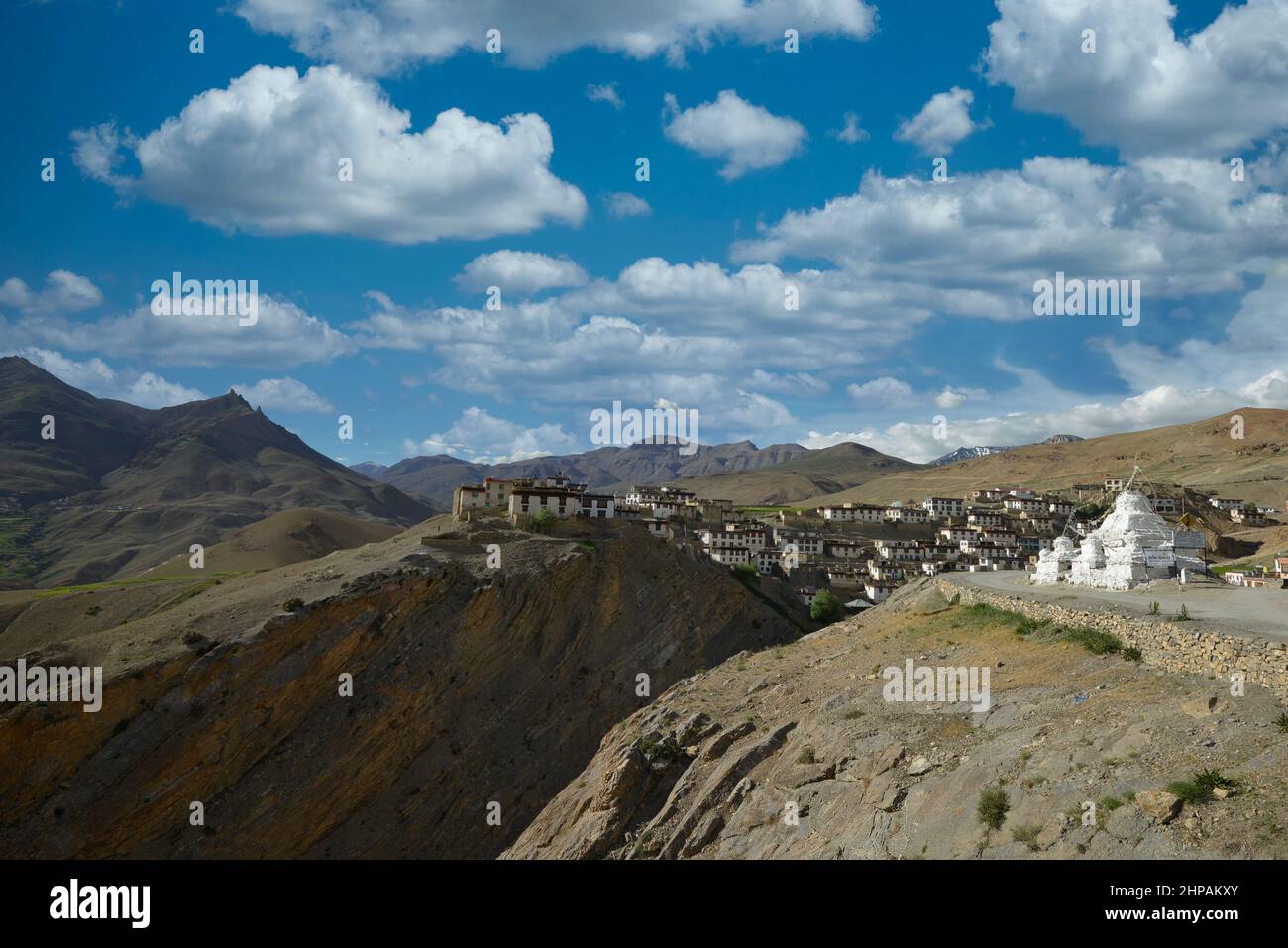 view of kibber village fro main road ,Spiti Valley, Himachal Pradesh ...