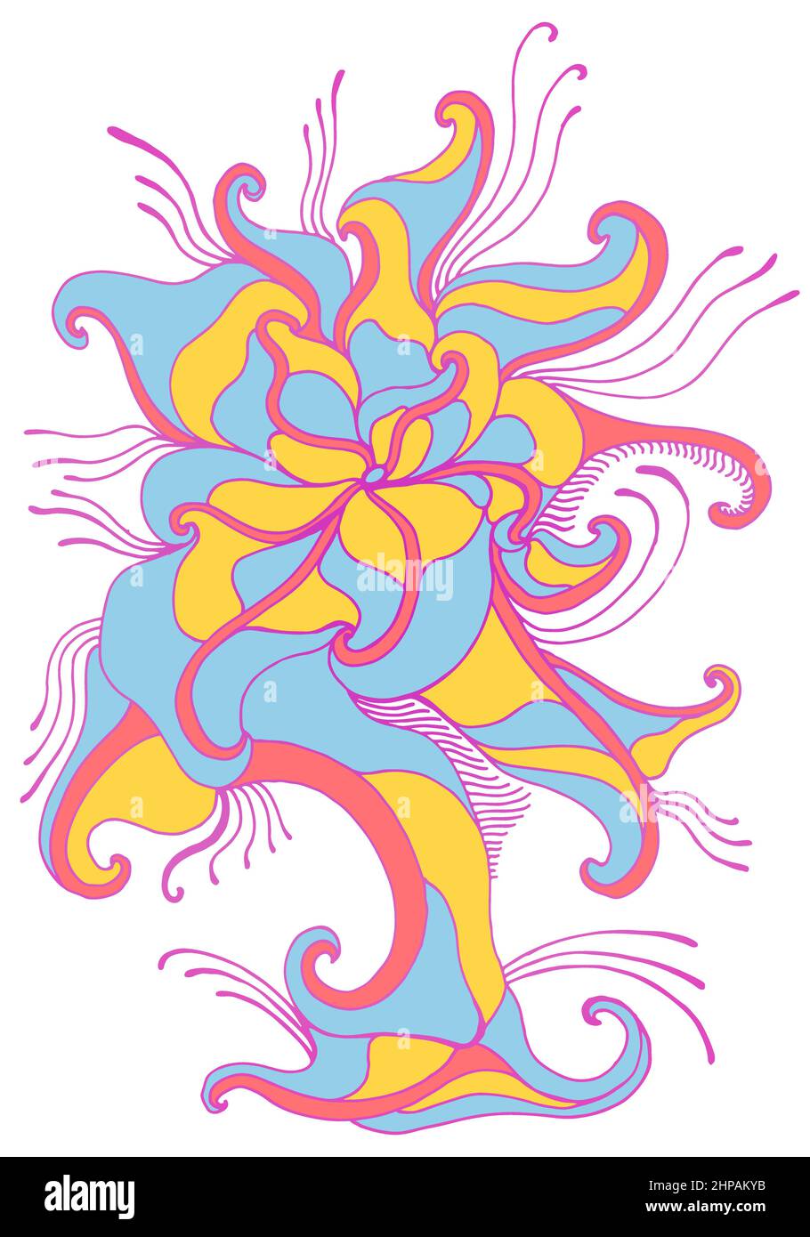 Hippie style psychedelic flower, isolated on white background. Abstract ...