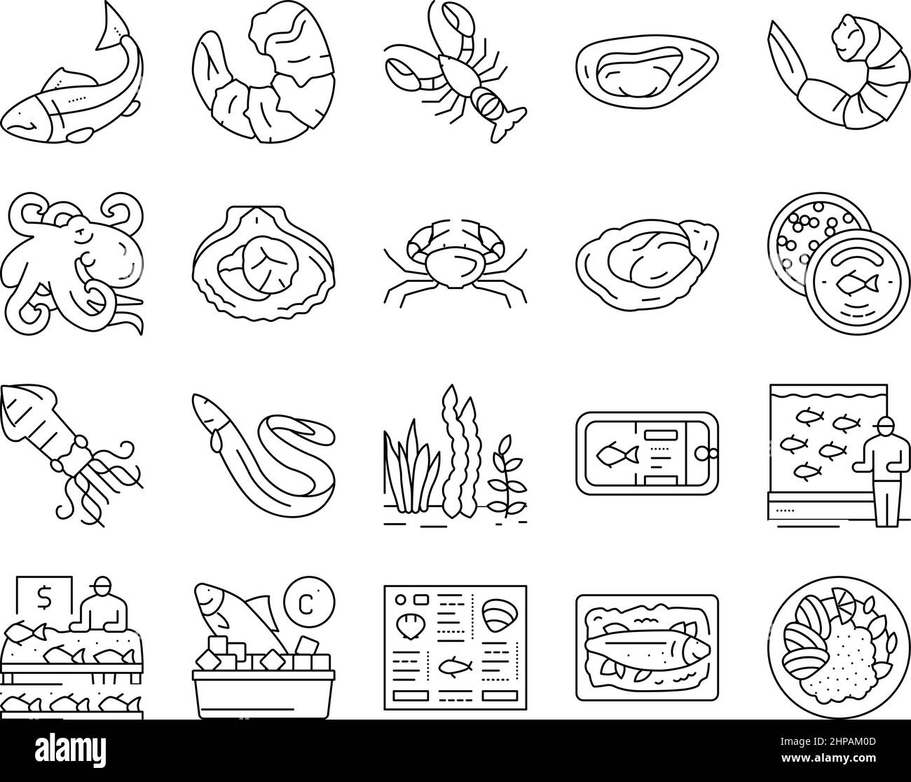 Seafood Cooked Food Dish Menu Icons Set Vector Stock Vector Image & Art ...