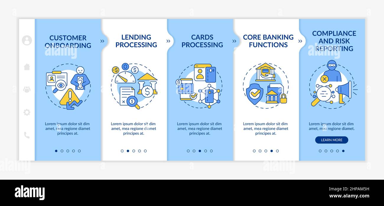 Automated banking blue and white onboarding template Stock Vector Image ...