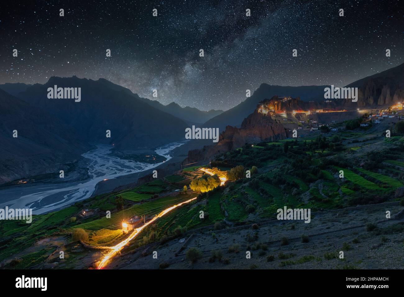 Milky way over Dhankar Monastery,Spiti Valley, Himachal Pradesh, India ...