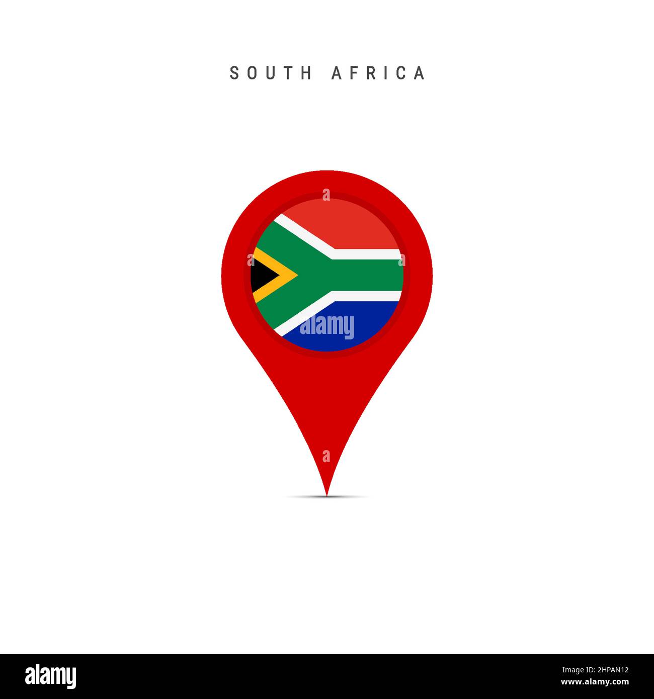 Teardrop map marker with flag of South Africa. South African flag inserted in the location map ...